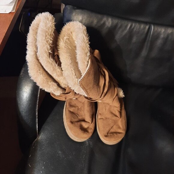 unbranded | Shoes | Vintage Brown Boot Faux Fur Flat Boot Size 78 ...